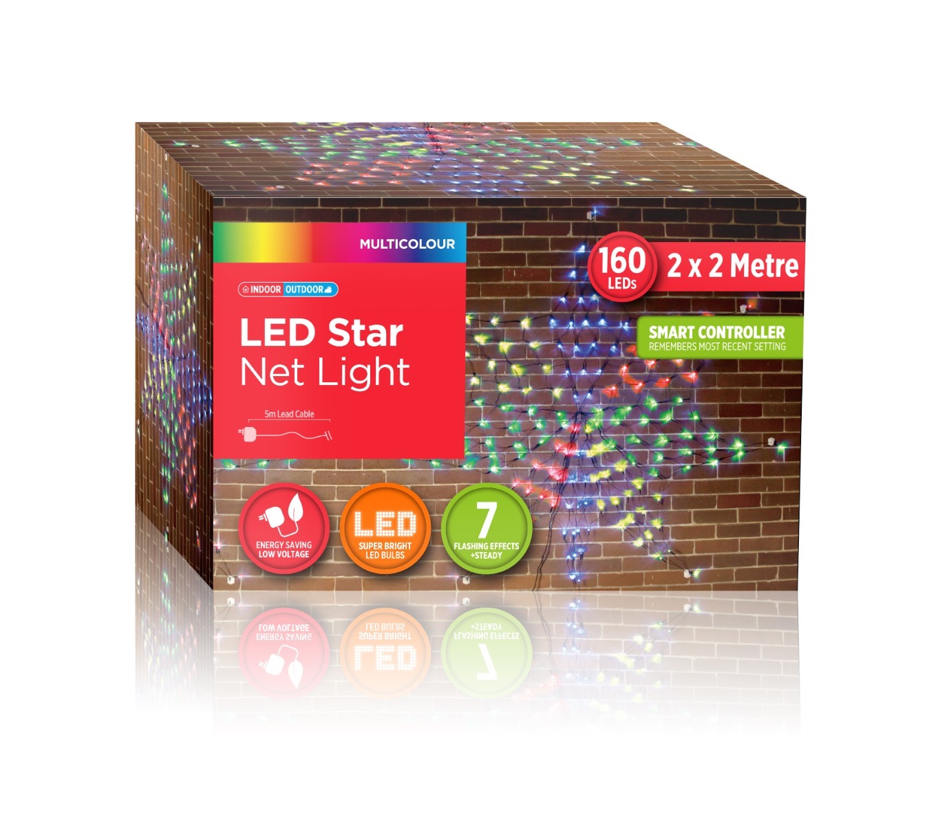 Stockholm Christmas Star Net LED Lights 160pc Multicolour 2X2m